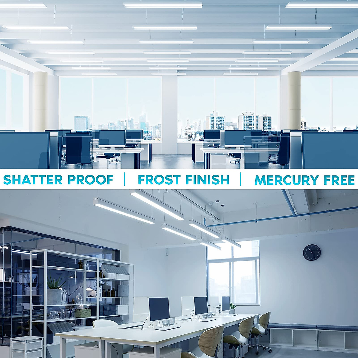 LUXRITE 12-Pack 4FT T5 LED Tube Lights, Type A+B, 24W=54W, 5000K Bright White, 45.78", Ballast and Ballast Bypass Compatible, Single or Double End Powered, F54T5 Fluorescent Replacement, Damp Rated