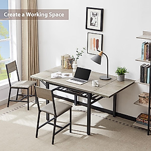 Suheww Folding Dining Table, Drop Leaf Tables with Metal Storage Racks, 63.2” Industrial Extendable Compact Kitchen Table for Apartment, Small Spaces, Seats 2-6 People, Grey