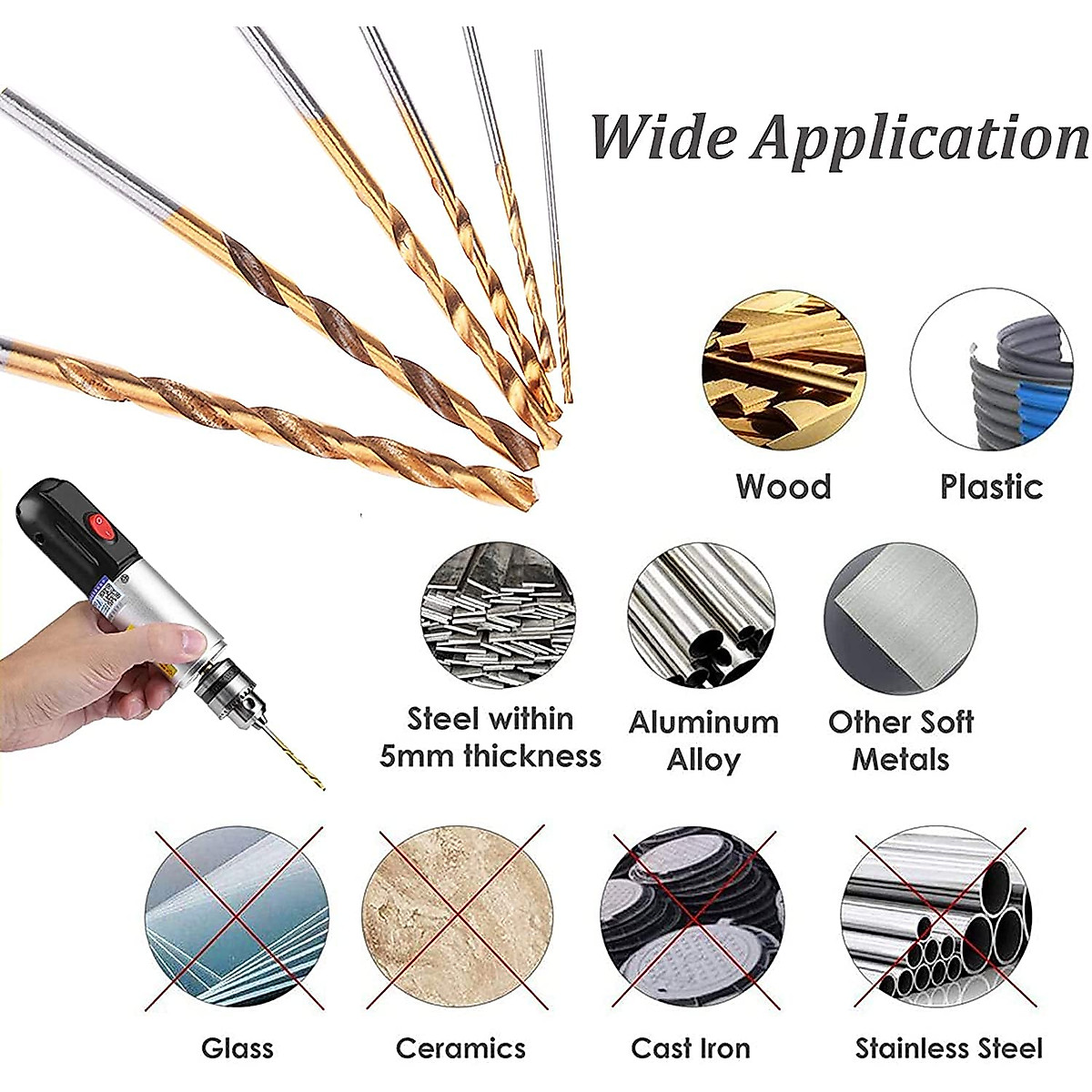 Yosoo 10Pcs DMD Diamond Tipped Drill Bit Set Twist Drill Bits for Glass Tile Stone 0077