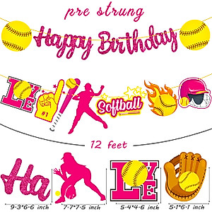 Softball Happy Birthday Banners Softball Birthday Party Decoration Softball Themed Party Cutout Banners for Girls Softball Baby Shower Decoration Sport Party Supplies