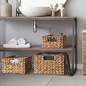Handwoven Basket Set, 3Pack Water Hyacinth Toilet Paper Basket, Set of Hand-Woven Natural Wicker Storage Basket 14" x 11" x 6 7/8" L, 12 5/8" x 9 7/16" x 5 11/16"M ,11" x 7 7/8" x 4 1/8" S