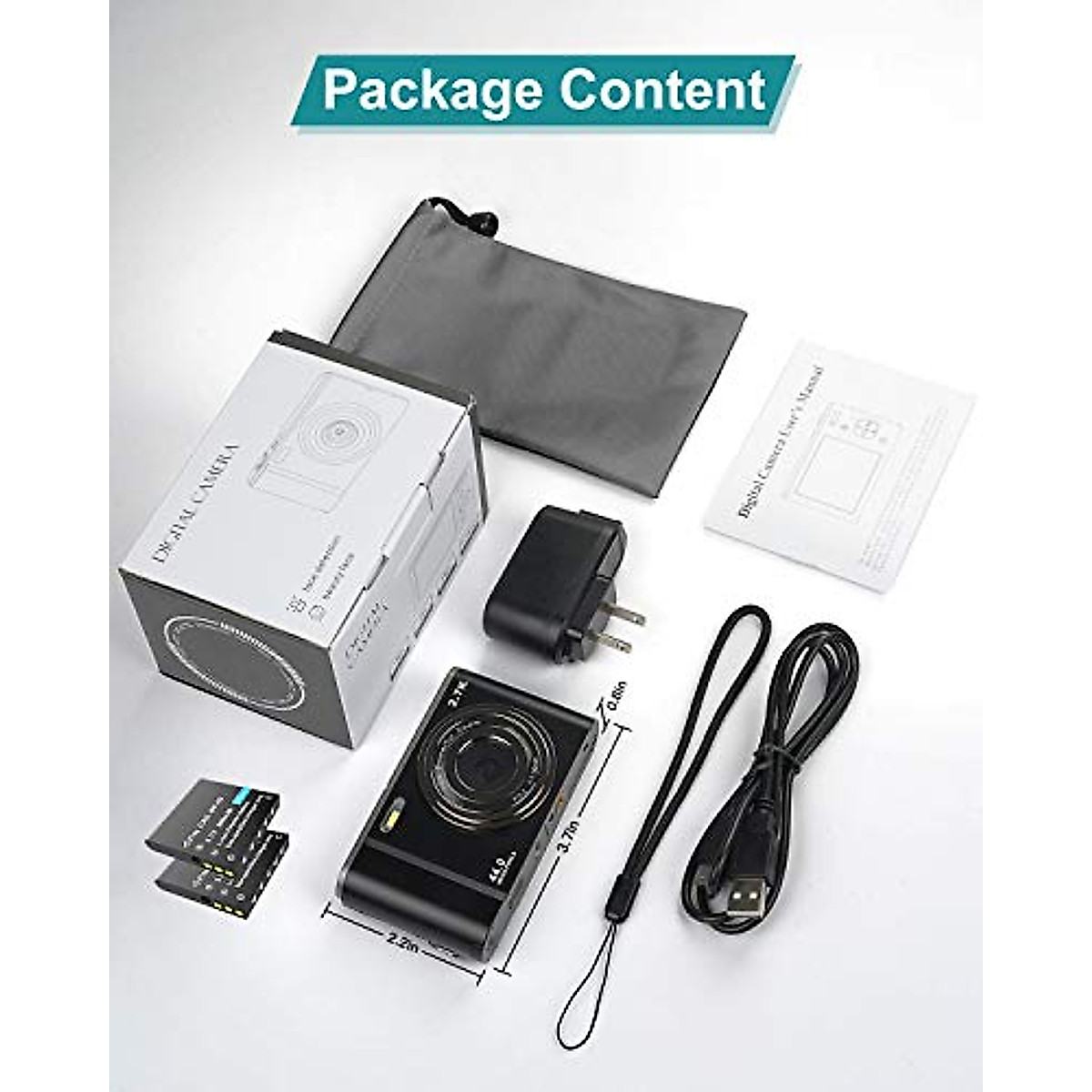 Digital Camera 2.7K Ultra HD Mini Camera 44MP 2.8 Inch LCD Screen Rechargeable Students Compact Camera Pocket Camera with 16X Digital Zoom YouTube Vlogging Camera for Kids,Adult,Beginners(Black)