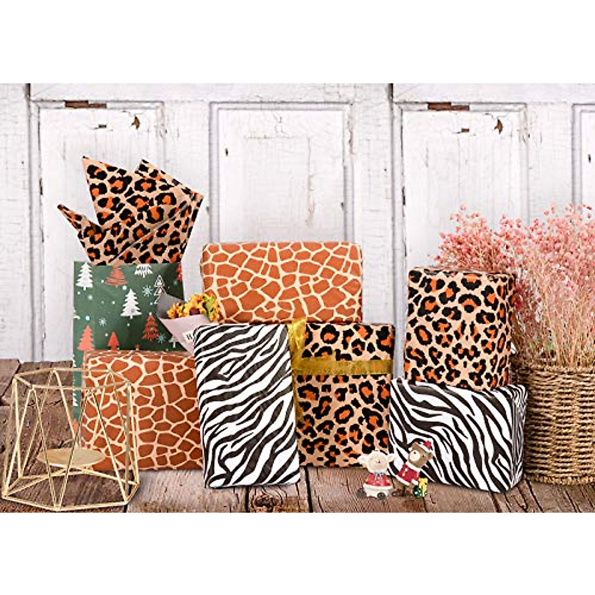 Whaline Animal Skin Print Tissue Paper 90 Sheet Leopard Zebra Giraffe Print Tissue Paper 3 Styles Patterned Wrapping Paper Gift Tissue Paper Assortment for Birthday Holiday Bags, 14 x 20"
