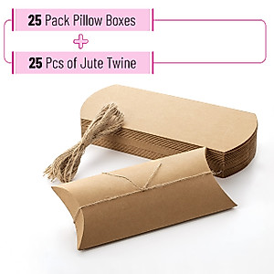 Mr. Pen- Kraft Pillow Boxes, 6.3x3.4x1.3 in, 25 Pack with Jute Twines, Kraft Gift Boxes, Paper Boxes for Gifts, Paper Pillow Candy Box, Pillow Boxes Craft, Favor Gift Boxes, Pillow Gift Boxes