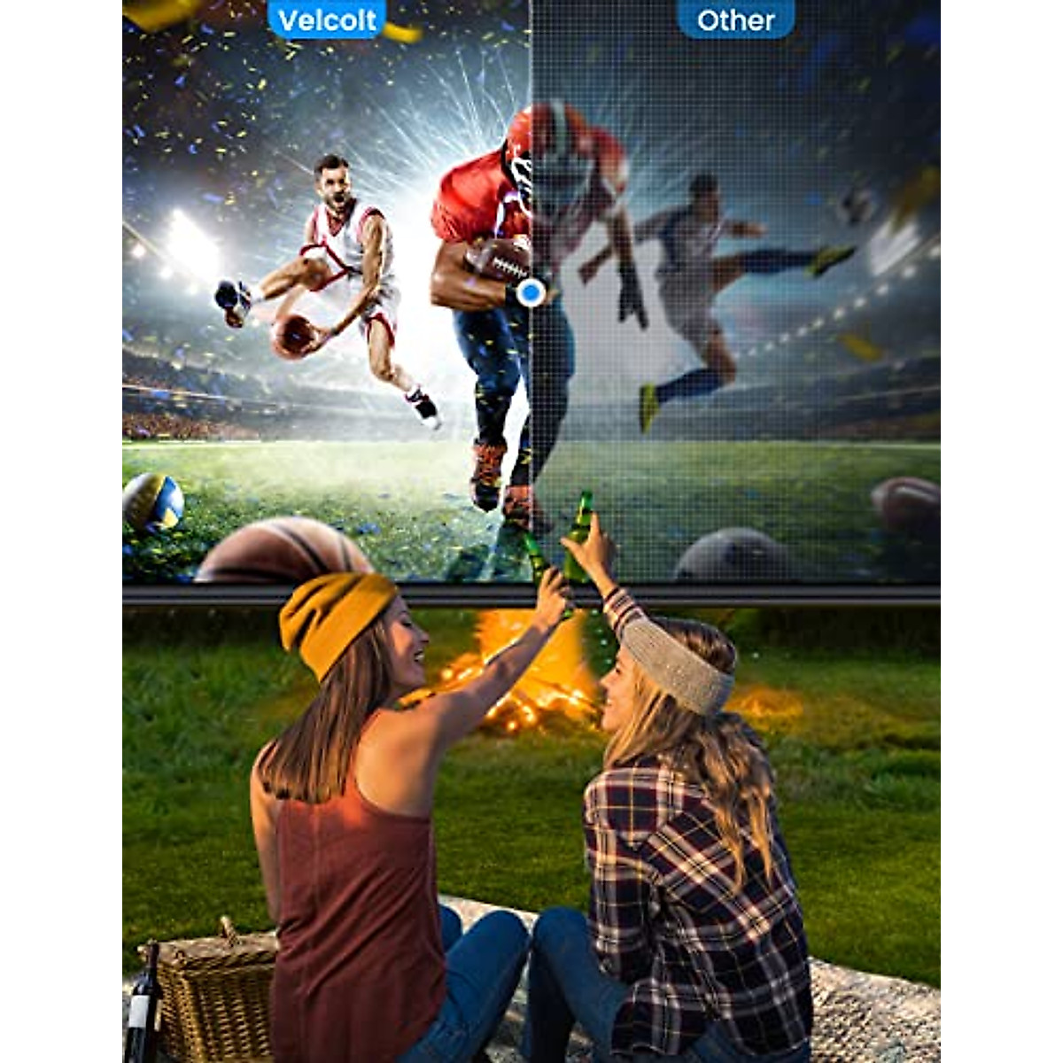 Projector Screen and Stand - Velcolt Outdoor Projector Screen 100 inch, 16:9 4K HD Foldable Portable Outdoor Movie Screen Pull Down with Carry Bag for Indoor Outdoor Camping Backyard Home Theater