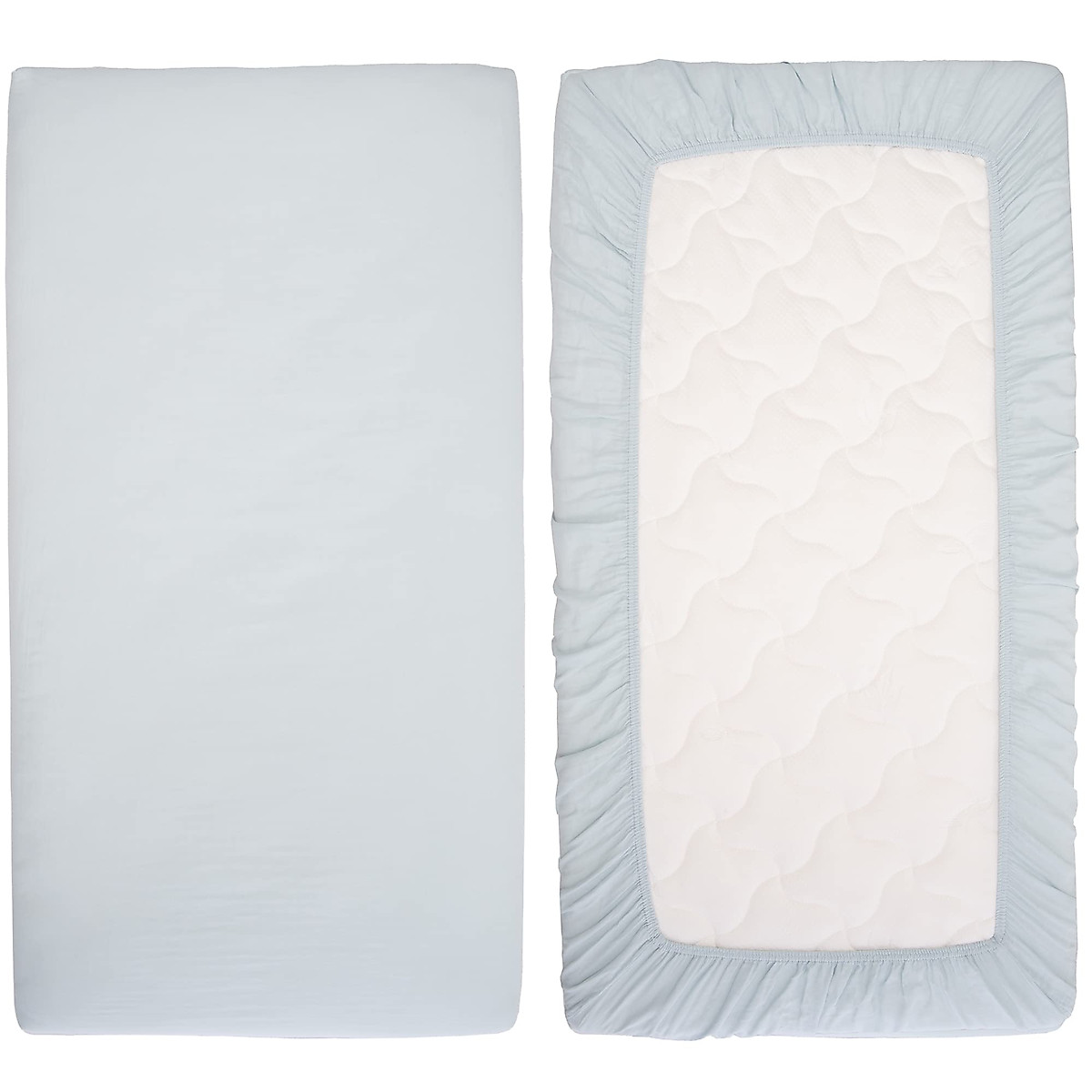 Muslin Crib Sheets for Boys and Girls, 28"x 52" + 9", 100% Cotton Neutral Fitted Sheet, Soft and Breathable, Solid Colors for Standard Crib Mattresses, Great for Baby, Kids and Toddlers (Baby Blue)