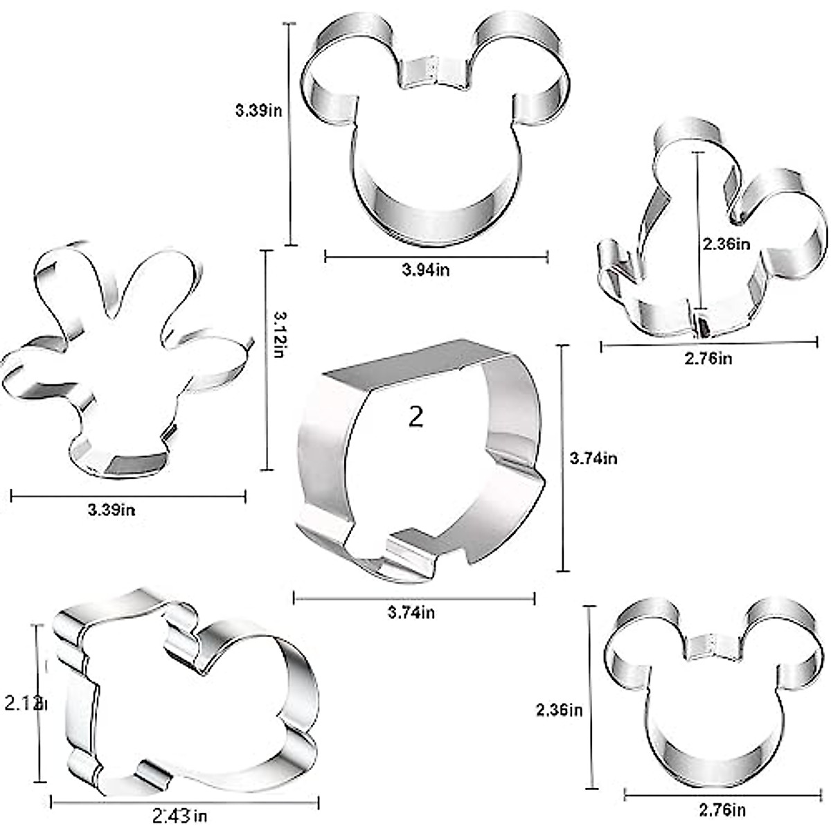 5PCS Mickey Mouse Cookie Cutters, Mickey Minne Mouse Shapes Themed Biscuits Molds Stainless Steel Metal Cutter for Kids Birthday Party Holidays Baby Shower