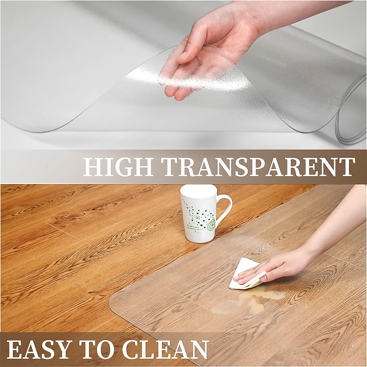 Naturei Large Chair Mat for Hard Floors, 46” x 60” Clear Floor Protector Mat, Easy Rolling Desk Chair Mats for Hardwood, Easy to Clean (Rectangle)