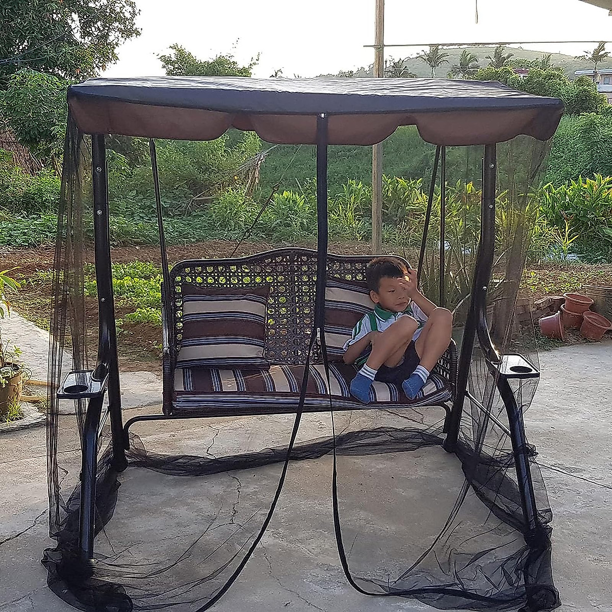 Patio Swing Mosquito Netting, Mosquito Mesh Screen, Outdoor Rectangle with Zipper Opening and roof Waterproof Tent(3 Seater 125x185x205cm)