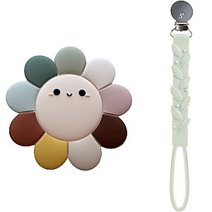 Loulou Lollipop Silicone Teether and Holder Set for Teething Baby Boy and Girl - Daisy Multi