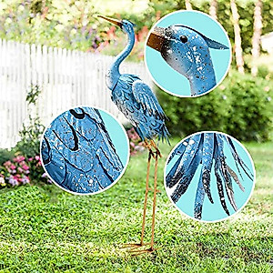 Nacome Large Standing Blue Metal Crane Garden Statue- Indoor/Outdoor Heron Garden Animal Sculpture for Home,Garden,Patio,Backyard,PorchYard Bird Art,Lawn Ornament Decoration,36.6inch Gift