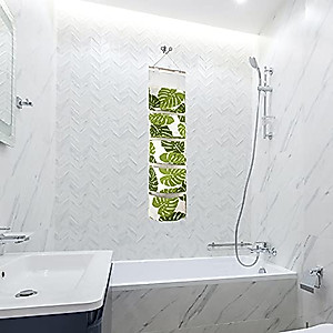 YOCOMEY 3Pcs Wall Closet Hanging Storage Bag with 5 Pockets, Waterproof Linen Fabric Over The Door Organizer, Multifucional Stylish Hanging Storage Pouches for Bedroom Bathroom (House/Leaf)