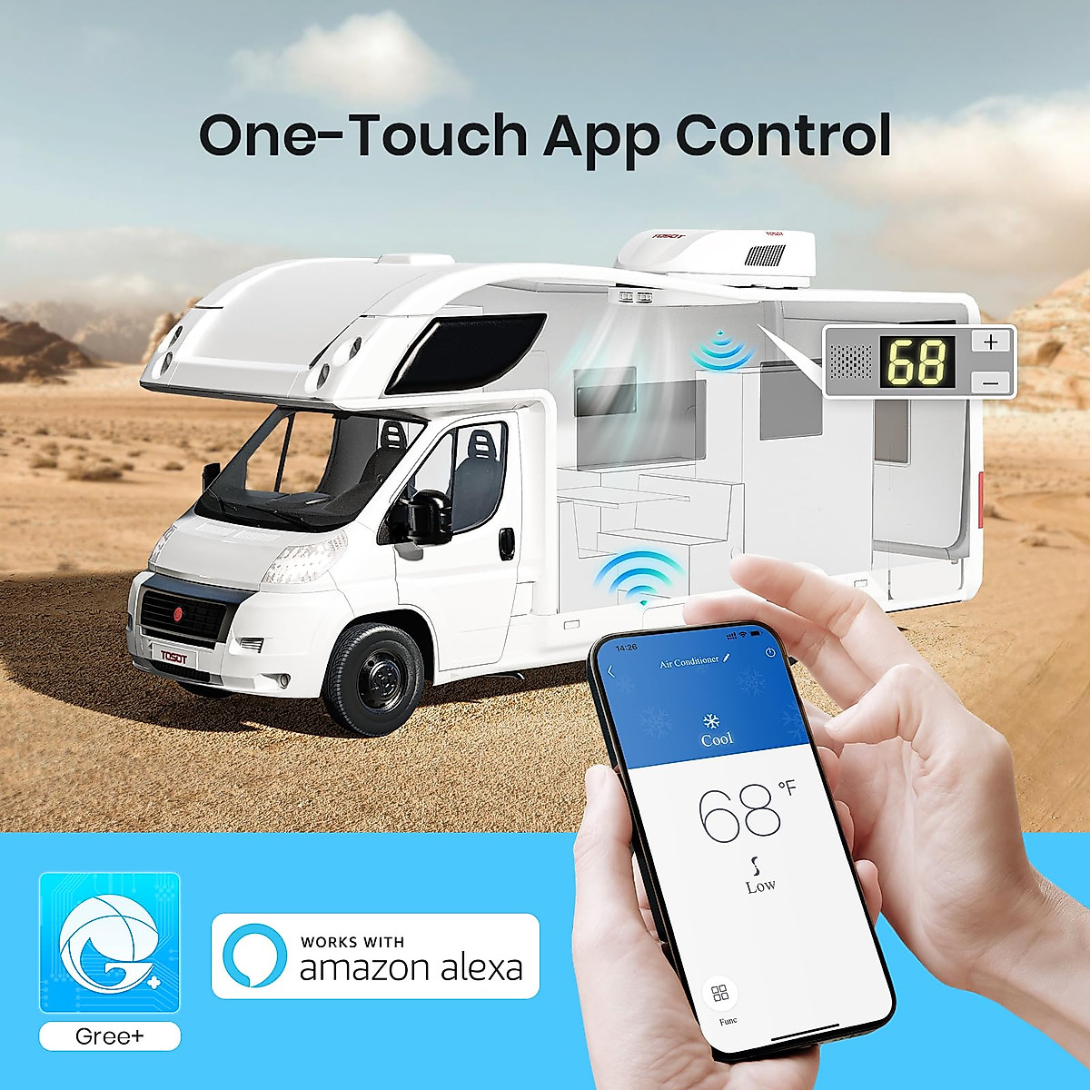 TOSOT GO Cool RV Air Conditioner 15000 BTU, Non-Ducted Camper Rooftop AC Unit with Heat Pump, High-Efficiency EER 8.5, WiFi and Remote Control, White