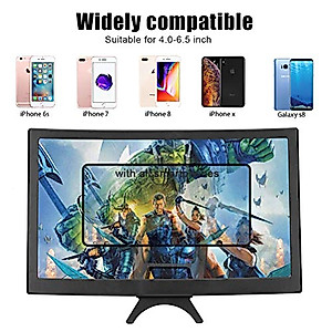Emoly 12'' 3D Curve Screen Magnifier for Cell Phone, HD Amplifier Projector for Movies, Videos, and Gaming Foldable Phone Stand with Screen Amplifier for iPhone,All Smartphones (Black, 12 inch)