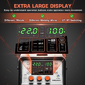 HITBOX 6 in 1 MIG Welder, Ture 200Amp Multi process Aluminum Flux Core Welder 110V 220V Synergic Gas MIG/Gasless MIG/ARC/Lift TIG/Spool Gun/IGBT Quiet Inverter Welder With Digital LCD Display