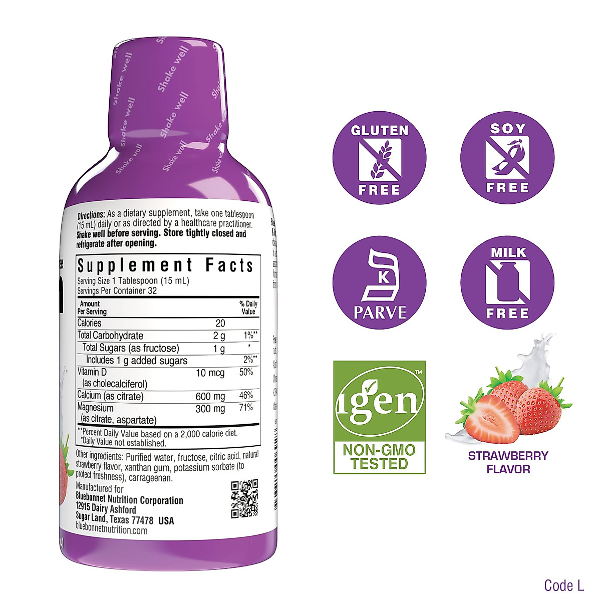 Bluebonnet Nutrition Liquid Calcium Citrate Calcium Citrate, Magnesium Citrate, Vitamin D3, Bone Health, Gluten Free, Soy Free, Milk Free, Kosher, 32 Servings, Strawberry Flavor, 16 Fl Oz (Pack of 1)