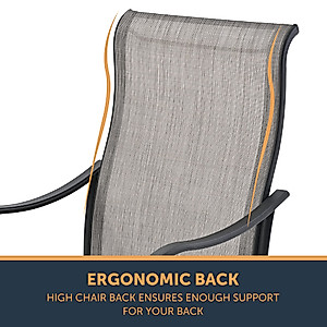 HAPPATIO Patio Dining Chairs Set of 4, Outdoor Textilene Dining Chairs with High Back, Patio Furniture Chairs with Armrest, Black Frame (Gray)