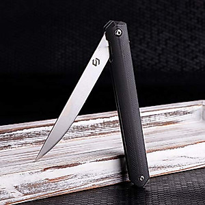 Samior G1035 Small Slim Folding Pocket Flipper Knife, 3.5 inch D2 Drop Point Blade, Black G10 Handle with Liner Lock Pocket Clip, Gentleman's EDC Pen Knives 1.3oz