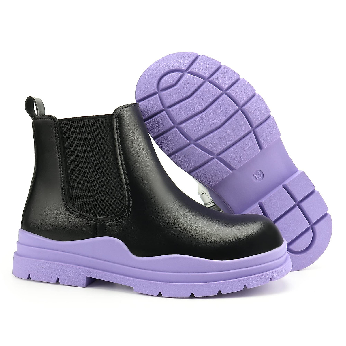 brooman Kids Chelsea Boots Boys Girls Ankle Boots Zipper Booties (2,Black Purple)