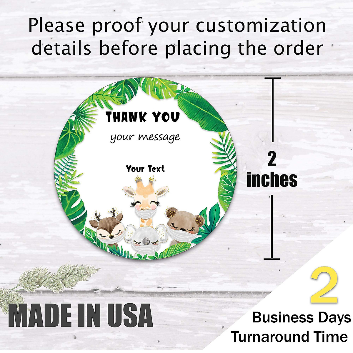 Baby Shower Favors Custom Stickers - Set of 36 Personalized Baby Shower Thank You Gifts Self Adhesive Flat Sheet 2 Inch Round Labels for Drive by Baby Shower Favors Jungle Animals Theme