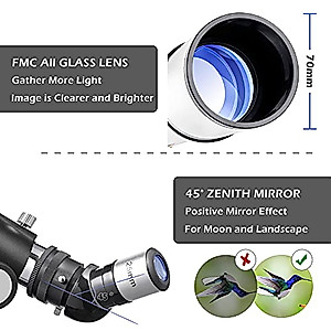 Hawkko Telescope, Telescopes for Adults Astronomy, 70mm Aperture 700mm, 210X Magnification, Telescope for Beginners with Finderscope and Stainless Steel Tripod to Viewing Planets and Stars