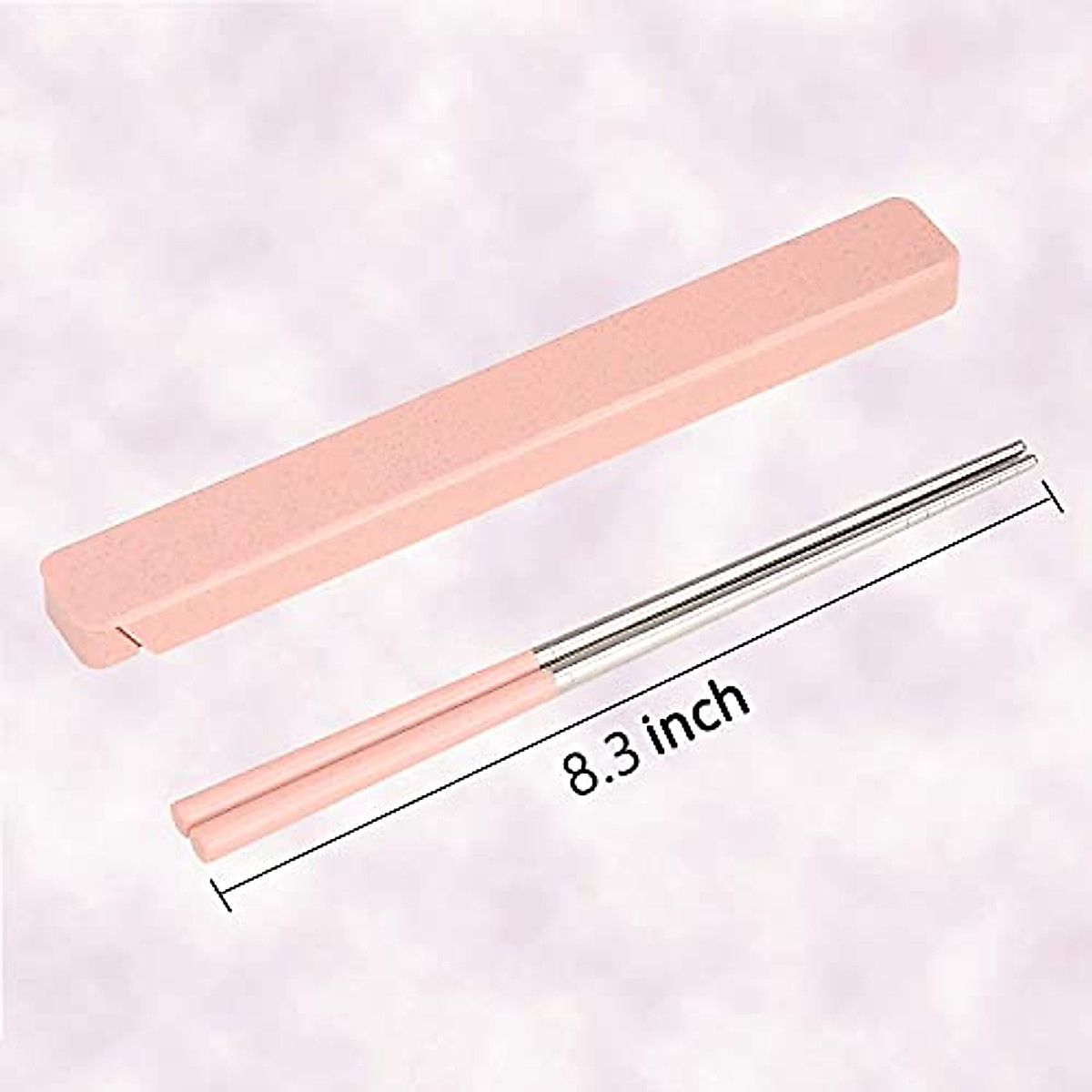 Molizummy 1Pair Portable Chopsticks with Pull Design Case, Reusable Metal Stainless Steel Chopstick with Wheat Straw Handle for School, Home, Office, Outdoor, Bento Box Use, Dishwasher Safe (Pink)