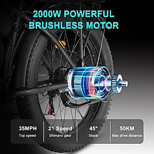 Accinouter Electric Bike for Adults, SMLRO XDC600 Dual Motor 2000W 48V/22.4Ah Removable Lithium Battery, 26" x 4.0 Fat Tire Electric Bicycle, Shimano 21 Speed MTB, Front Suspension