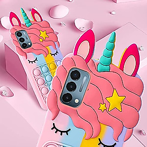 NA for One Plus Nord N200 5G with Strap,Push Pop Stress Relief Bubble Smart Soft Case 3D Cartoon Funny Silicone Case for Teen Girls,Adults Protective Aesthetic Case(Rainbow)