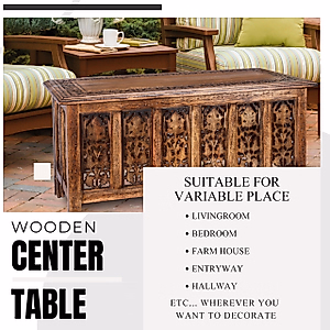 Rectangular Wooden Coffee Table, Modern Wooden Coffee Table, Center Tables, Entryway Table, Living Room Table for Magazines, Books, and Plants - 36x18 Inch Burnt