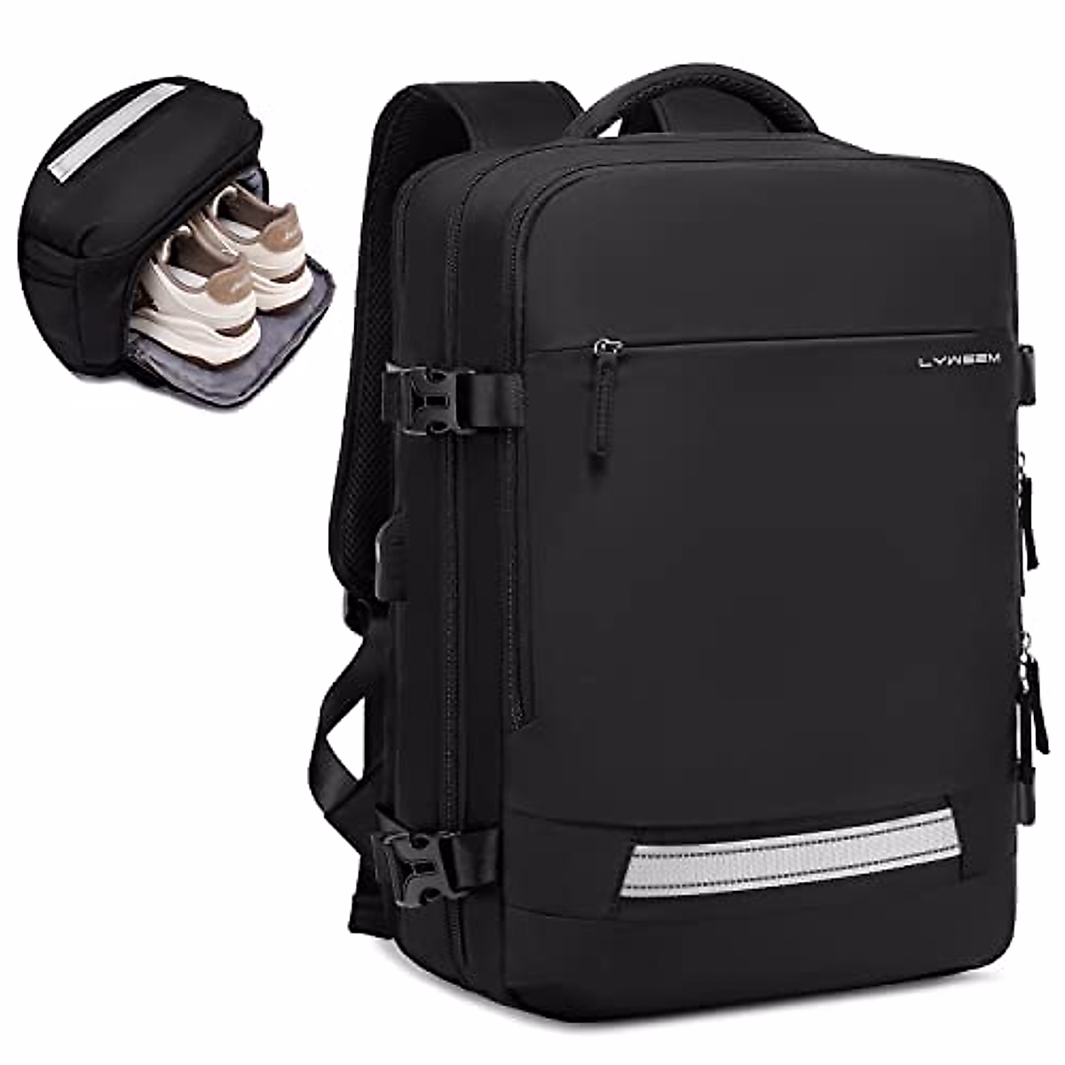 Lyweem Travel Laptop Backpack for Women 17.3 Inch Large College Carry On Casual Backpack Flight Approved Cute Aesthetics Daypack for Teen Girl with USB charging Port, Wet Pocket and Shoes Compartment