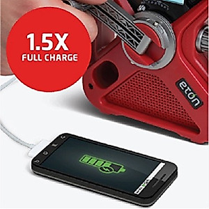 Eton - American Red Cross FRX3+ Emergency NOAA Weather Radio, Red, Digital Display, Hand Turbine, Solar Power, Red LED Flashing Beacon, 7 NOAA/Environment Canada Weather Bands, Phone Charger