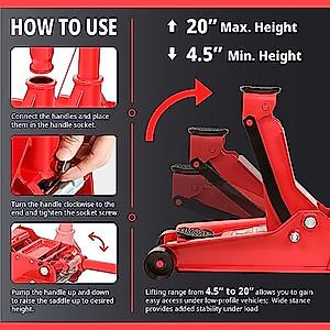 DNA MOTORING Low Profile Hydraulic Trolley Service/Floor Jack, 4 Ton (8000 lbs) Capacity, Lifting Range 4.5"-20",Red,TOOLS-00307