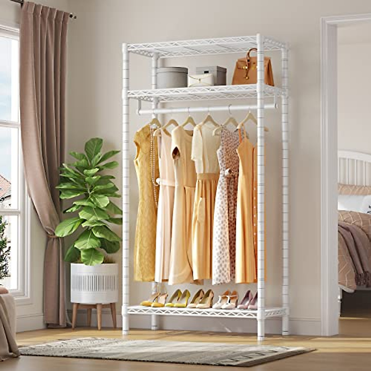 VIPEK V1S i1 Heavy Duty Garment Rack 3-Tier Wire Clothes Rack for Hanging Clothes Freestanding Closet Organizer with Hanging Rod Space Saving Wardrobe Storage Clothing Rack, White
