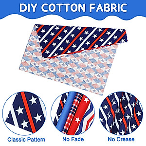 Whaline 10Pcs Patriotic Cotton Fabric Bundles Red Blue White Plaid Stripe Star Printed Fat Quarters Quilting Patchwork Squares Sewing Fabrics for DIY Handmade Crafting Home Party Decor, 10 x 10 Inch