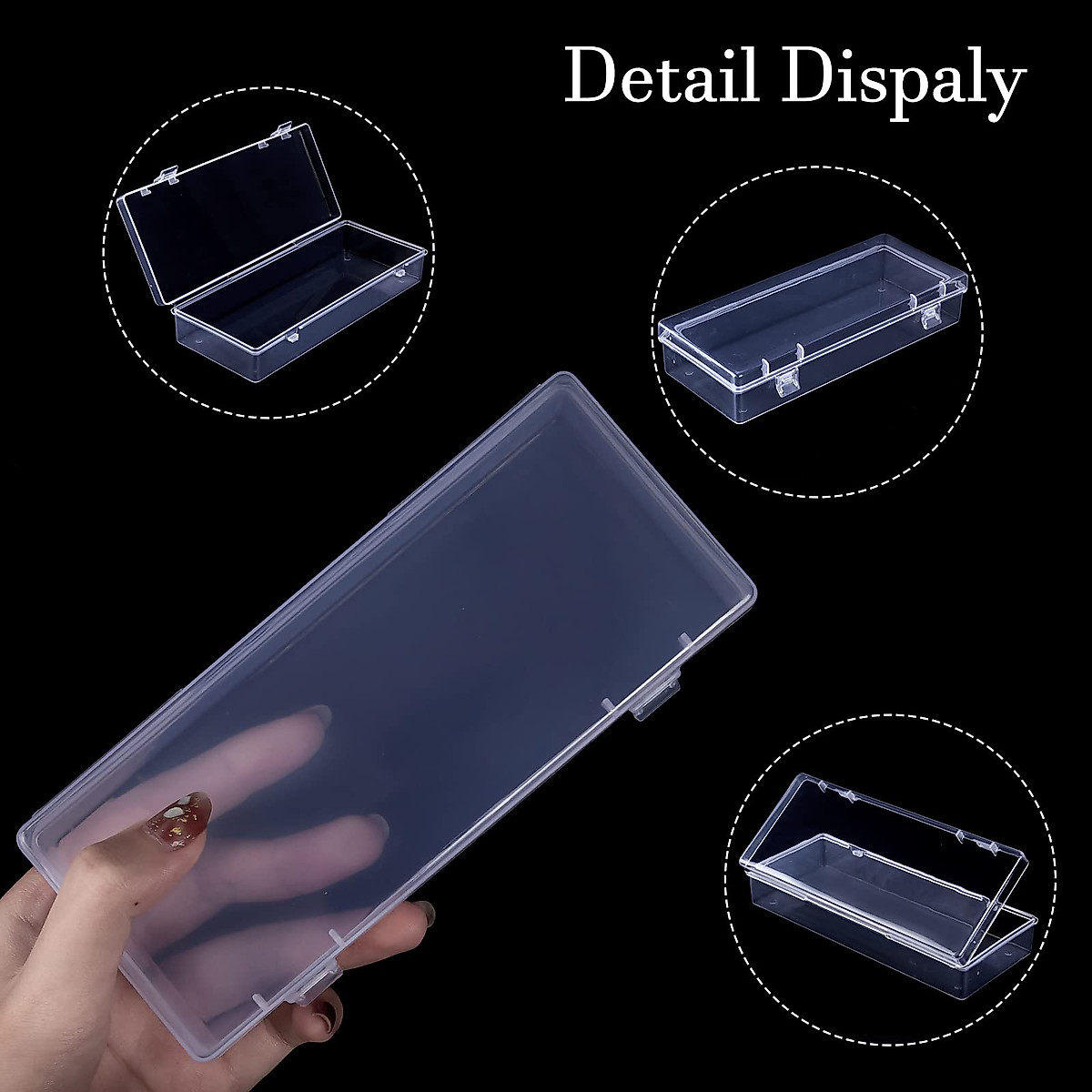 ZORRITA 6 Pack Small Plastic Storage Containers with Hinged Lids, Rectangle Clear Plastic Boxes for Beads, Jewelry, Game Pieces and Crafts Items (6.1 x 2.36 x 1.1 Inch)