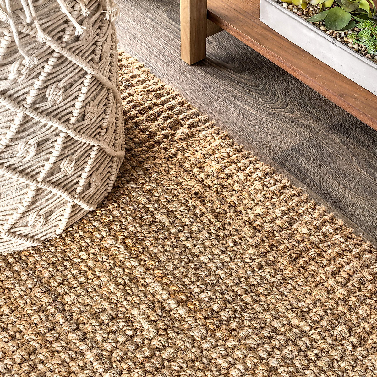 JONATHAN Y NRF103A-8 Pata Hand Woven Chunky Jute with Fringe Indoor Area -Rug Bohemian Farmhouse Easy -Cleaning Bedroom Kitchen Living Room Non Shedding, 8 ft x 10 ft, Natural Color