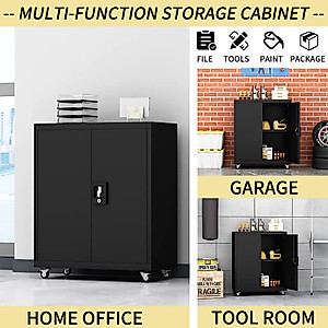 GEDELITE Metal Storage Cabinet with Wheels,Locking Cabinet with 1 Adjustable Shelf, Small Steel Storage Cabinet for Office,Home,Garage,Kitchen,Classroom,Black