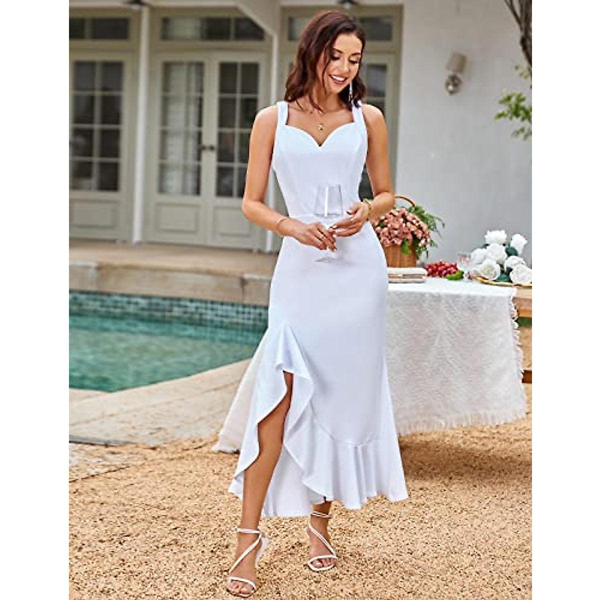 GRACE KARIN Women's Formal Dress Sweetheart Neck Split Bodycon Mermaid Evening Cocktail Long Dresses White 2XL