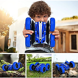 Zyerch RC Car, 4 Wheel Drive Stunt Car Toy for Kids, Hobby RC Crawlers, Double Sided Rotating 360°Remote Control Car, Dual-Color Headlights Blue/Red/Green,K-03B