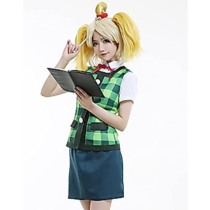miccostumes Women's Cosplay Costume Secretary Summer Suit Cute Green Checkered Vest Full Set with Headdress (green, M)