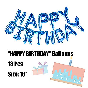 AOLOX Happy Birthday Banner Balloons Set Kids Party Decorations Kit (Blue)