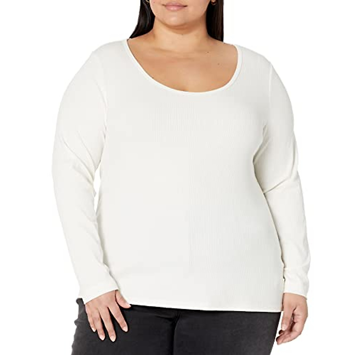 Amazon Essentials Sweater for Women, Long Sleeve Slim-Fit Rib Scoop Neck (Available in Plus Size), Pack of 2, Black/Eggshell White, Small