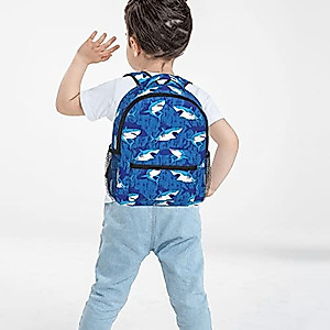 YSBKN Kid's Mini Backpack 12 inch Blue Sharks Backpack Schoolbag Preschool Kindergarten Children Bag Nursery Travel Bag for Toddler Boys Girls Age 3-7