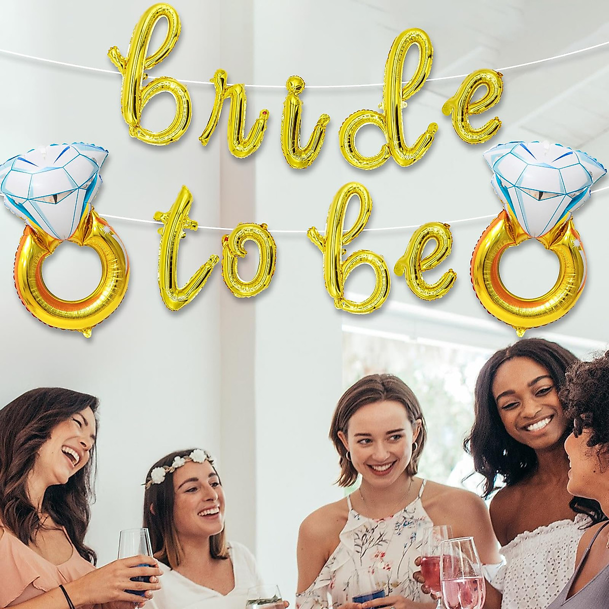Stcomart Bachelorette Party Decorations, Bride To Be Balloons Banner Diamond Ring balloons for Bridal Shower, Gold
