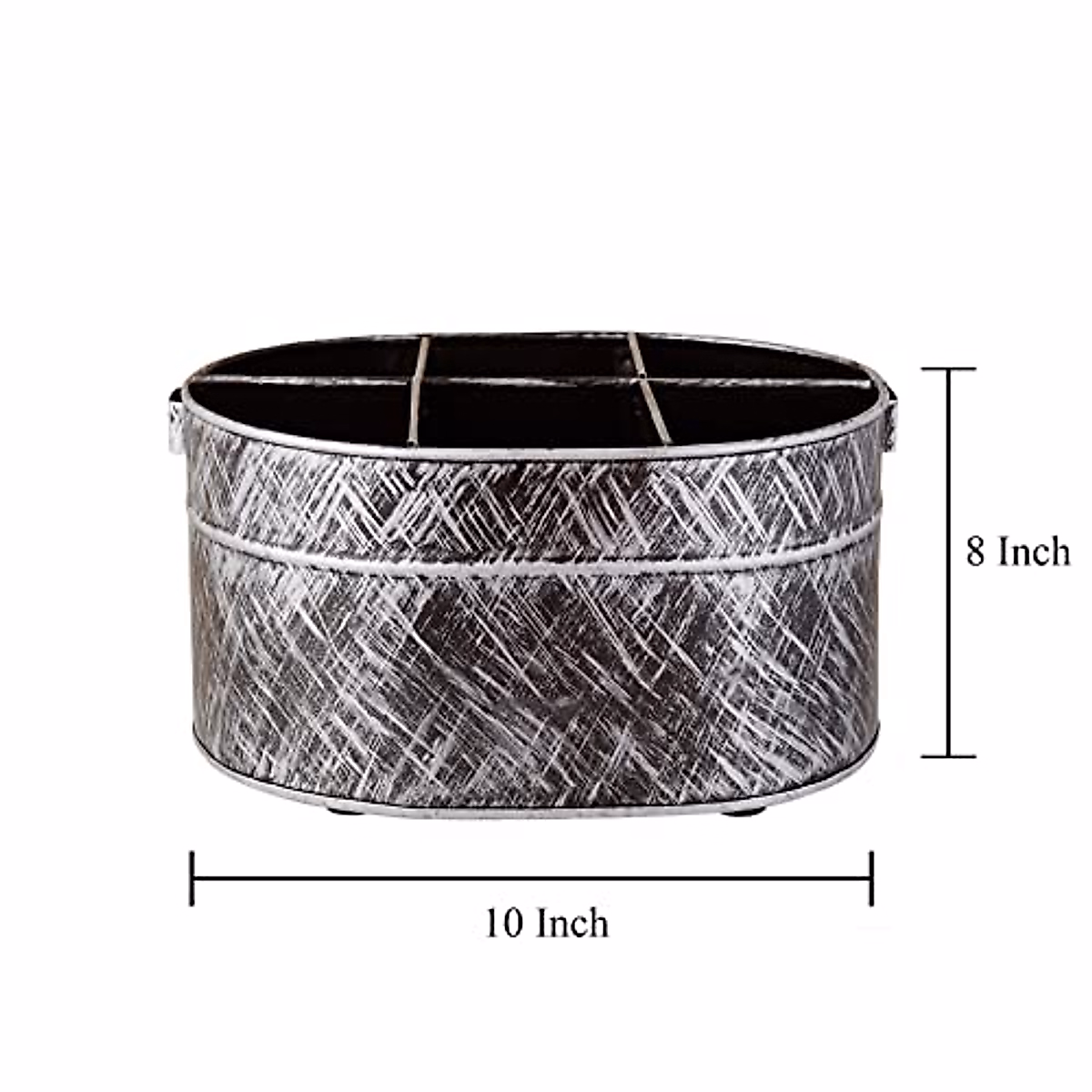 Black & Silver Metalic Caddy Plain 10.5 x 8 x 5 - Galvanized Metal Organizer for Kitchen Counter - Comfortable Wooden Handle /Indoor/Outdoor Storage For Flatware, Condiments, Party Cutlery, Arts