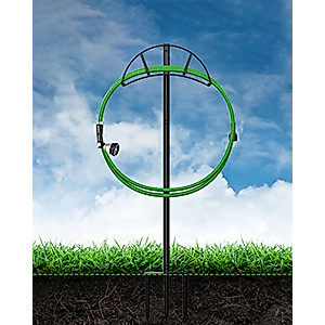 Meykwod Garden Hose Stand, Hose Hanger Freestanding, Water Hose Holder Stake, In ground Heavy Duty Hose Organizer Outdoor, Hose Rack for Outside Yard, Sturdy to Hold 150ft Hose (Metal, Black)