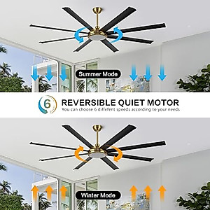 WINGBO 64" Ceiling Fan with Lights and Remote Control, Brass and Black Ceiling Fan, 8 Aluminum Blades, 6-Speed Reversible DC Motor, Modern Ceiling Fan for Kitchen Bedroom Living Room, ETL Listed