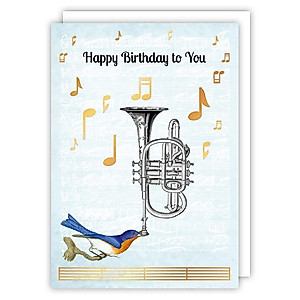 Quire Collections Piet Card Happy Birthday Trumpet & Bird