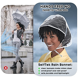 SelfTek 2 Pcs Rain Bonnet with Visor Clear Plastic Rain Hats, Waterproof Rain Scarf Pro-tect Hairstyle for Women Lady (Black)