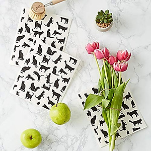 DII Swedish Dishcloths for Kitchen & Cleaning, Reusable, Machine Washable & Dishwasher Safe, Biodegradable, 7.75 x 6.75, Cats, 3 Piece